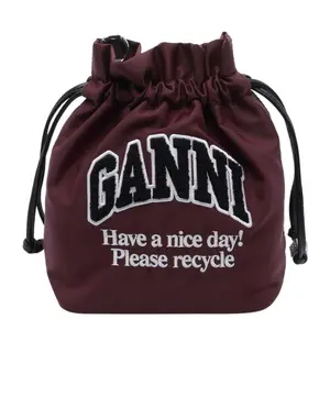GANNI Logo Drawstring Clutch Bag - Brown