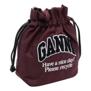 GANNI Logo Drawstring Clutch Bag - Brown