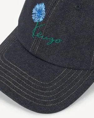 Kenzo Tulip' Embroidered Cap In Denim-like Twill