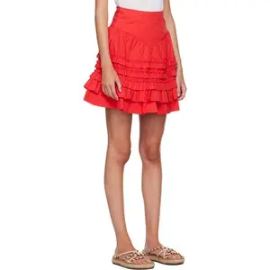 GANNI Ruched Detail Drop-waist Skirt - Goji-red