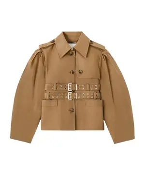 GANNI Belted Puff Sleeve Jacket - Brown