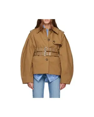 GANNI Belted Puff Sleeve Jacket - Brown