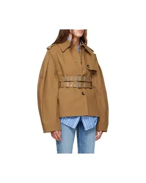 GANNI Belted Puff Sleeve Jacket - Brown