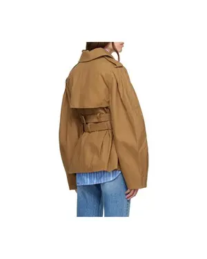 GANNI Belted Puff Sleeve Jacket - Brown