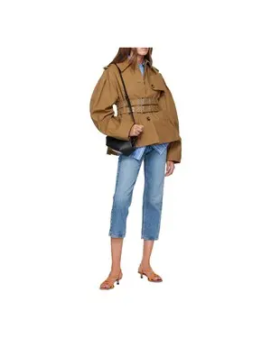 GANNI Belted Puff Sleeve Jacket - Brown