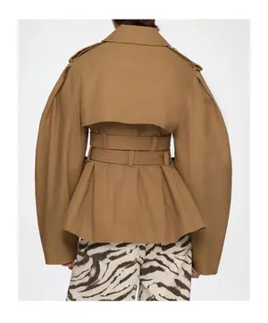 GANNI Belted Puff Sleeve Jacket - Brown