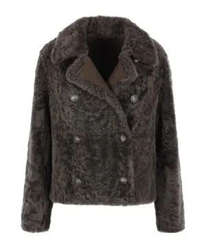 Brunello Cucinelli Double-breasted Shearling Coat - Black