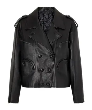BLAZÉ MILANO Double-breasted Leather Jacket With Embellished Details