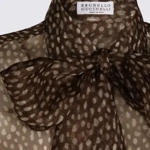 Brunello Cucinelli Dapple Silk Organza Shirt With Tie-neck - No