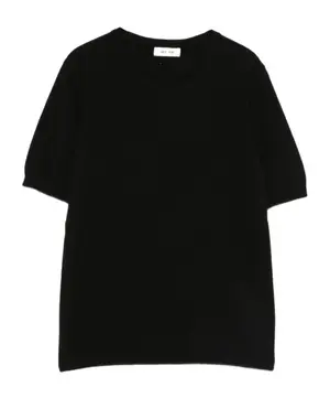 Soft Goat Short-sleeve Crew Neck Sweater - Black