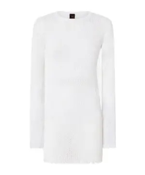 Pinko Long-sleeved Crewneck Knitted Dress - White