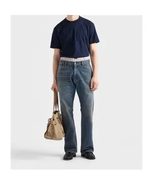 Prada Logo Detailed Crewneck T-shirt - Navy Blue