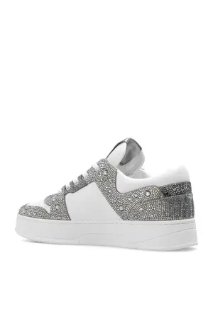 JIMMY CHOO Florent Crystal-embellished Leather Sneakers