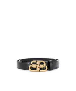 Balenciaga Bb Embossed Thin Belt - Black