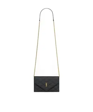 Saint Laurent Paris Chain Wallet In Grain De Poudre Leather - Black