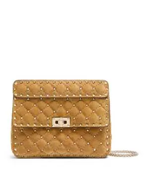 Valentino Garavani Medium Suede Rockstud Spike Shoulder Bag - Brown