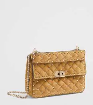 Valentino Garavani Medium Suede Rockstud Spike Shoulder Bag - Brown