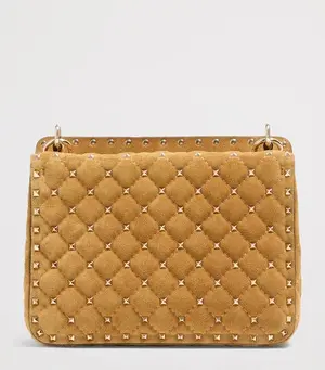 Valentino Garavani Medium Suede Rockstud Spike Shoulder Bag - Brown