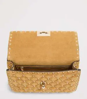 Valentino Garavani Medium Suede Rockstud Spike Shoulder Bag - Brown