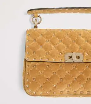 Valentino Garavani Medium Suede Rockstud Spike Shoulder Bag - Brown