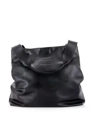 Miu Miu Logo Embossed Leather Large Tote Bag - Black