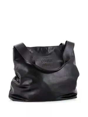 Miu Miu Logo Embossed Leather Large Tote Bag