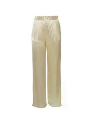 NORA Cream Satin Wide-leg Pleated Trousers