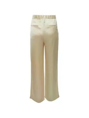 NORA Cream Satin Wide-leg Pleated Trousers