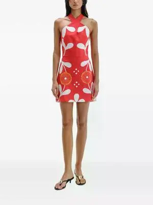 CALA DE LA CRUZ Floral Print Halterneck Dress - Red
