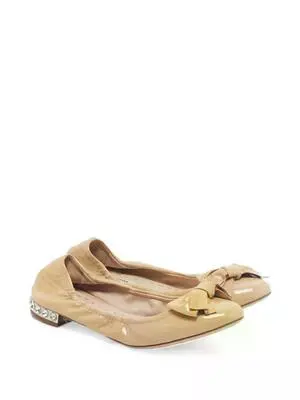 Miu Miu Crystal Embellished Ballet Flats - Neutrals