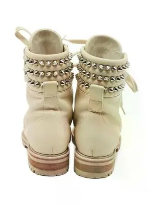 CHRISTIAN LOUBOUTIN Cream Leather Spike Embellished Lace-up Combat Boots