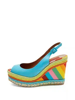 Valentino Garavani Striped Slingback Wedge Sandals - Blue