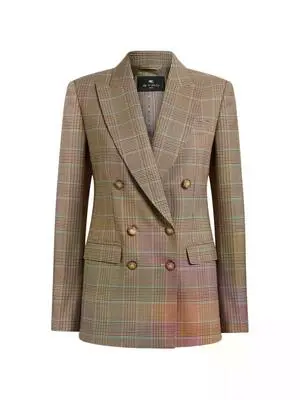 Etro Double-breasted Prince Of Wales Motif Stretch-wool Jacket - Neutrals