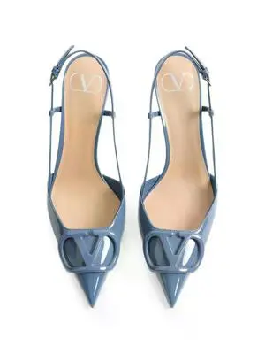 Valentino Garavani Vlogo Signature Patent-leather Slingback Pumps - Blue