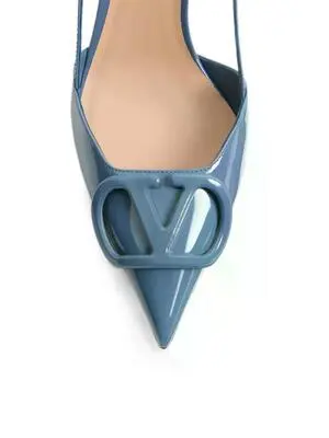 Valentino Garavani Vlogo Signature Patent-leather Slingback Pumps - Blue