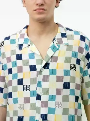 Hugo Check-print Logo-print Short Sleeved Shirt