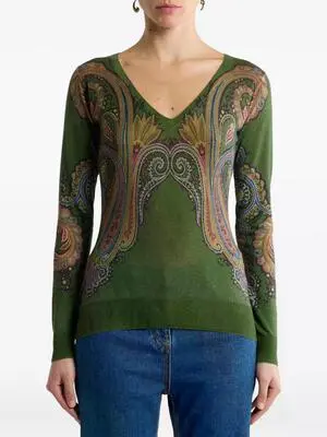 Etro Silk And Cashmere V-neck Sweater With Paisley Print