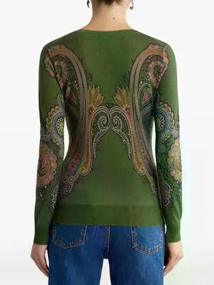 Etro Silk And Cashmere V-neck Sweater With Paisley Print
