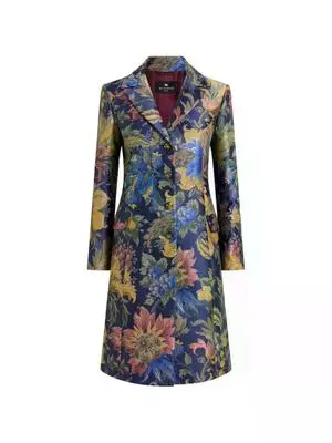 Etro Cotton-silk Blend Jacquard Floral Motif Coat - Blue