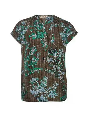 Marni Floral Silk Blouse - Brown