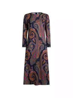 Etro Crepe Midi Dress With Paisley Motif - Blue