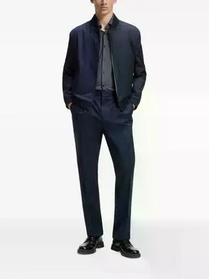 Hugo Printed Slim-fit Shirt In Stretch Jersey - Blue