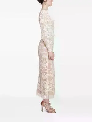 Marchesa Long-sleeve Corded Lace Maxi Dress