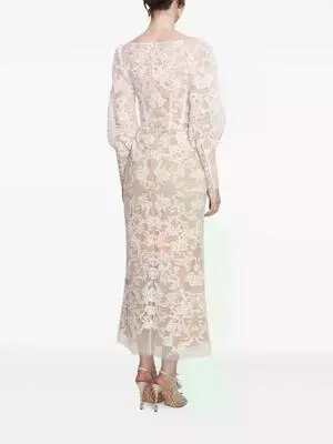 Marchesa Long-sleeve Corded Lace Maxi Dress