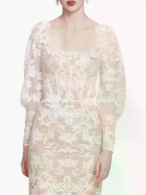 Marchesa Long-sleeve Corded Lace Maxi Dress