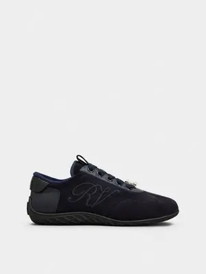 ROGER VIVIER Low Top Suede Sneakers With Buckle Detailing - Navy Blue