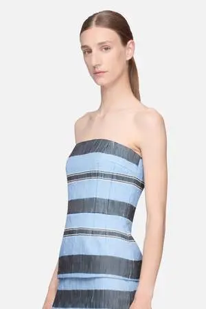 EMILIA WICKSTEAD Strapless Striped Textured Organza Top