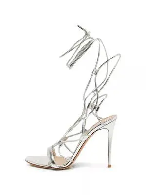GIANVITO ROSSI Leather Ankle-wrap Sandals - Silver