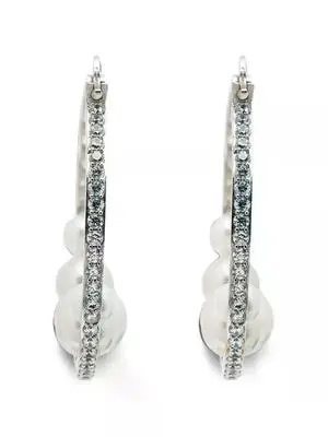 Miu Miu Faux Pearl And Crystal Hoop Earrings - Silver