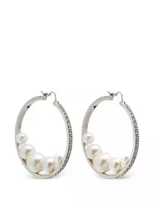 Miu Miu Faux Pearl And Crystal Hoop Earrings - Silver